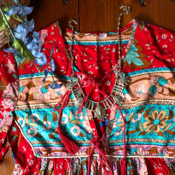 Dresses | Gypsy Ruby Lotus Long Sleeve Boho Peasant Dress Midi Floral ...